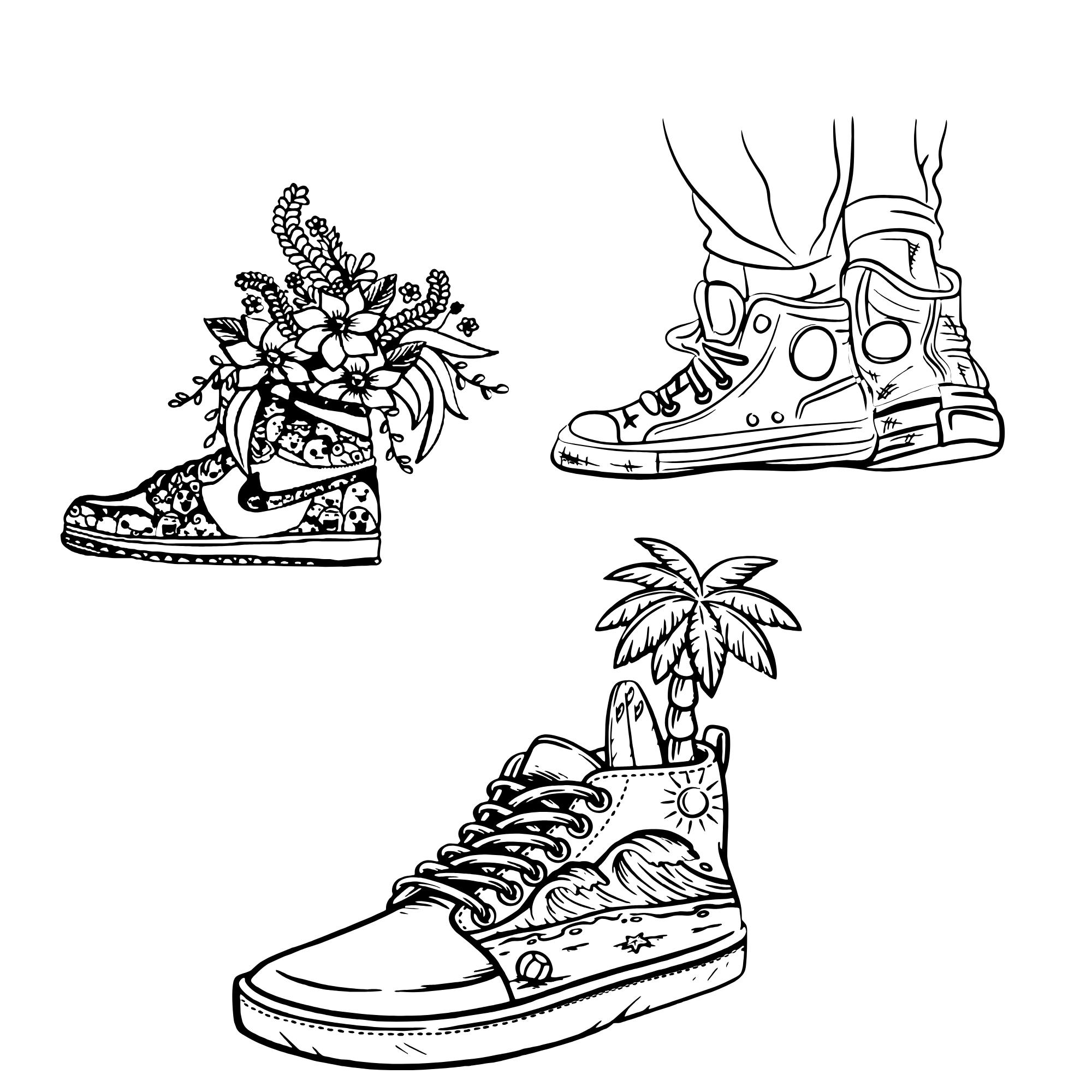Sneaker Svg Bundle, Sneakers Clipart, Running Shoes Vector, Floral ...
