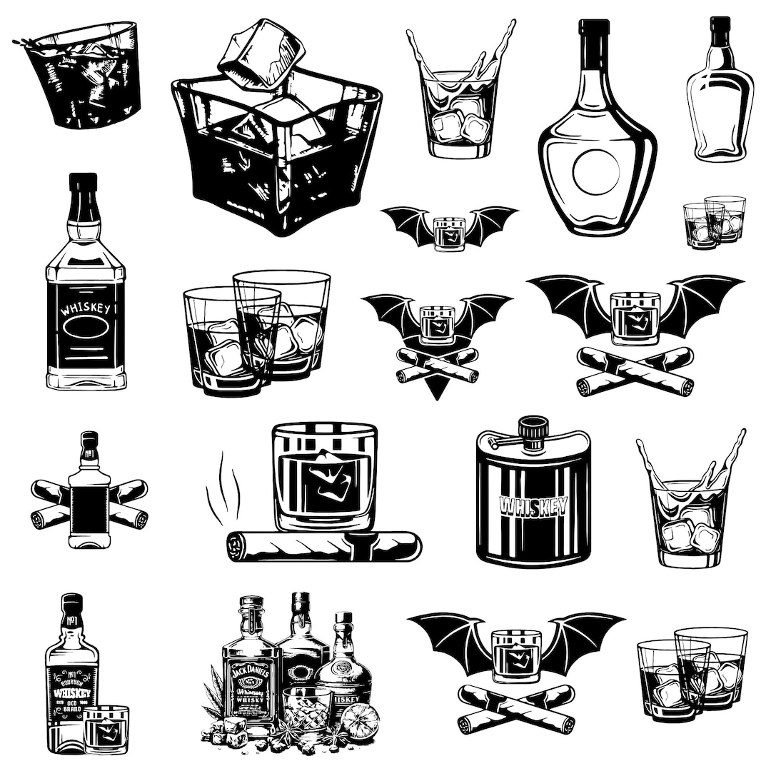 Whiskey Svg Bundle, Whiskey Glass Clipart, Whiskey Vector, Glass of ...