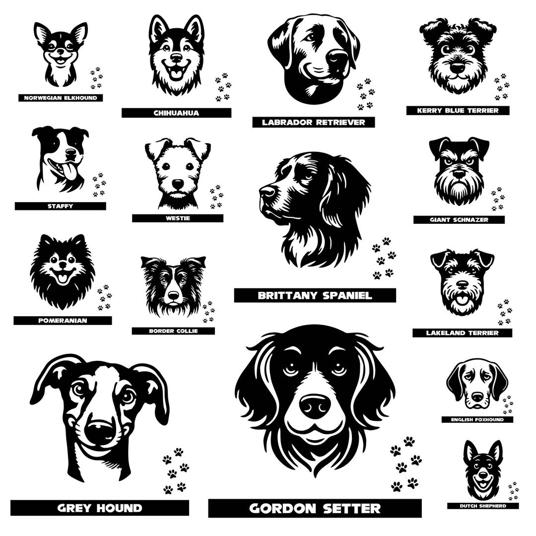 Dog Svg Bundle, Dog Breed Clipart, Dog Vector, Dog Decal, Dog Breed Cut ...