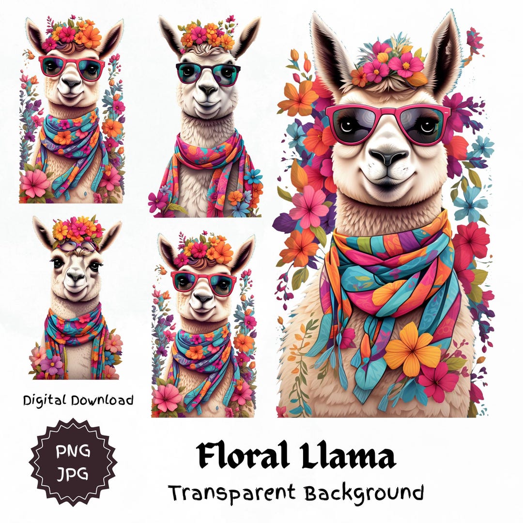 Llama Clipart, Floral Llama Png, Llama Png, Sublimation, Colorful Llama ...
