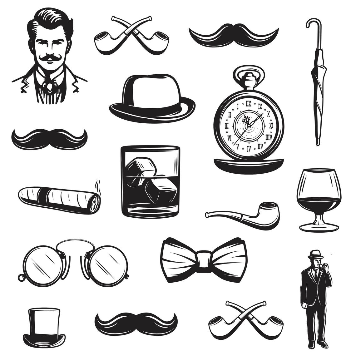 Gentleman Svg Bundle, Mens Accessories Clipart, Old Fashion Vector ...