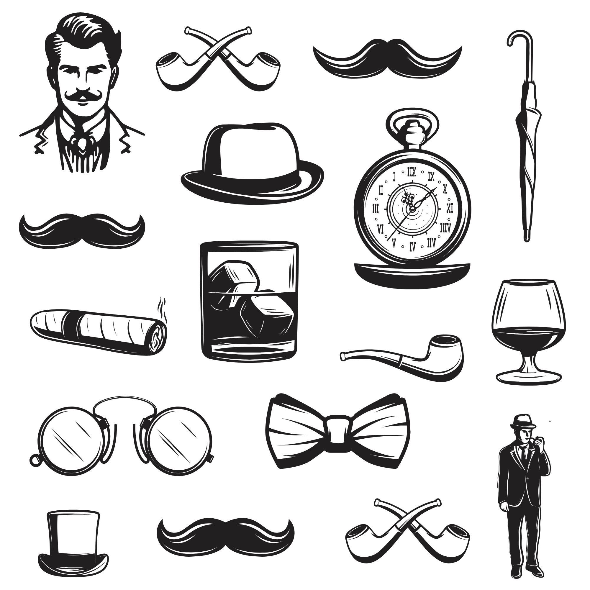 Gentleman Svg Bundle, Mens Accessories Clipart, Old Fashion Vector ...