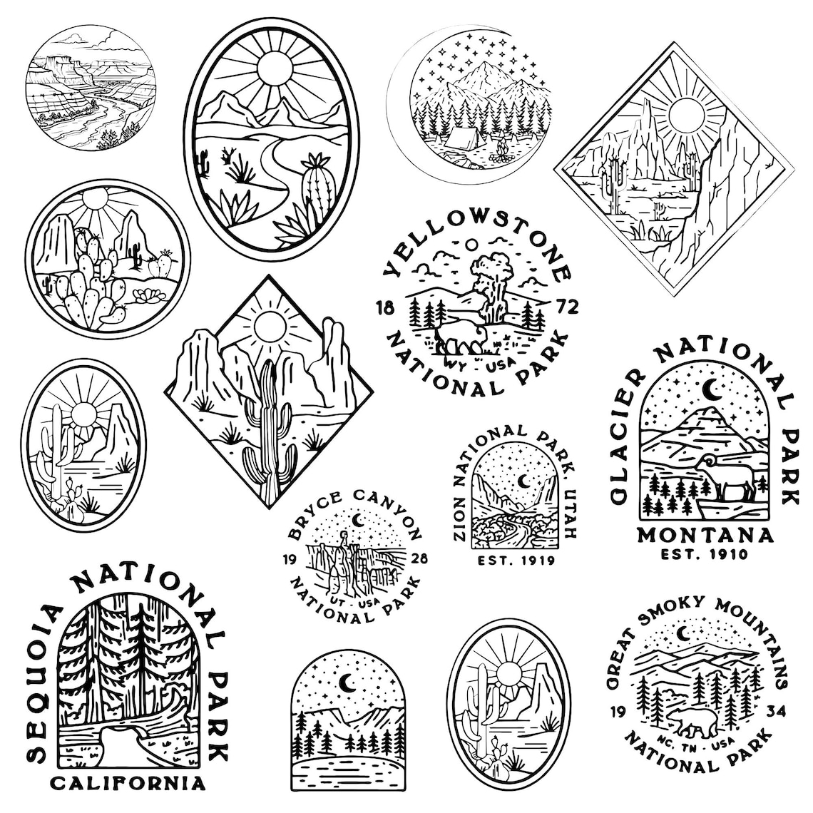 USA National Parks Svg Bundle, National Park Emblems Clipart, National ...