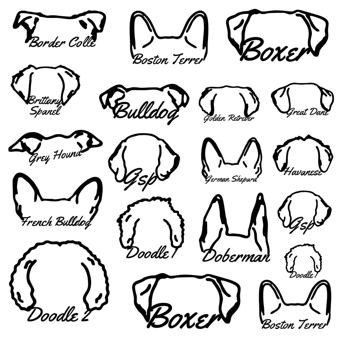 Dog Breeds Svg Bundle, Dog Breed Ears Clipart, Dog Ears Vector, Dog ...