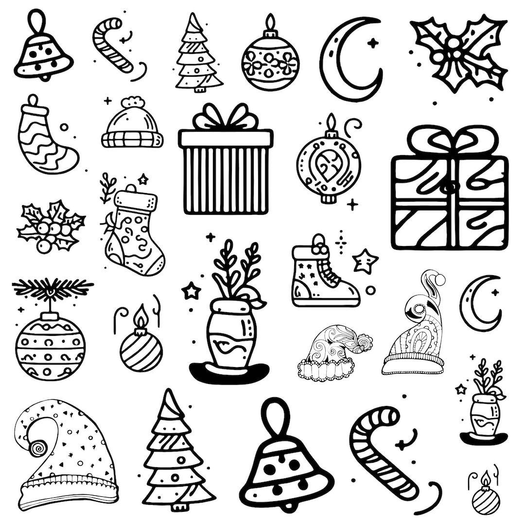 Christmas Svg Bundle, Christmas Line Art Drawings Clipart, Whimsical ...
