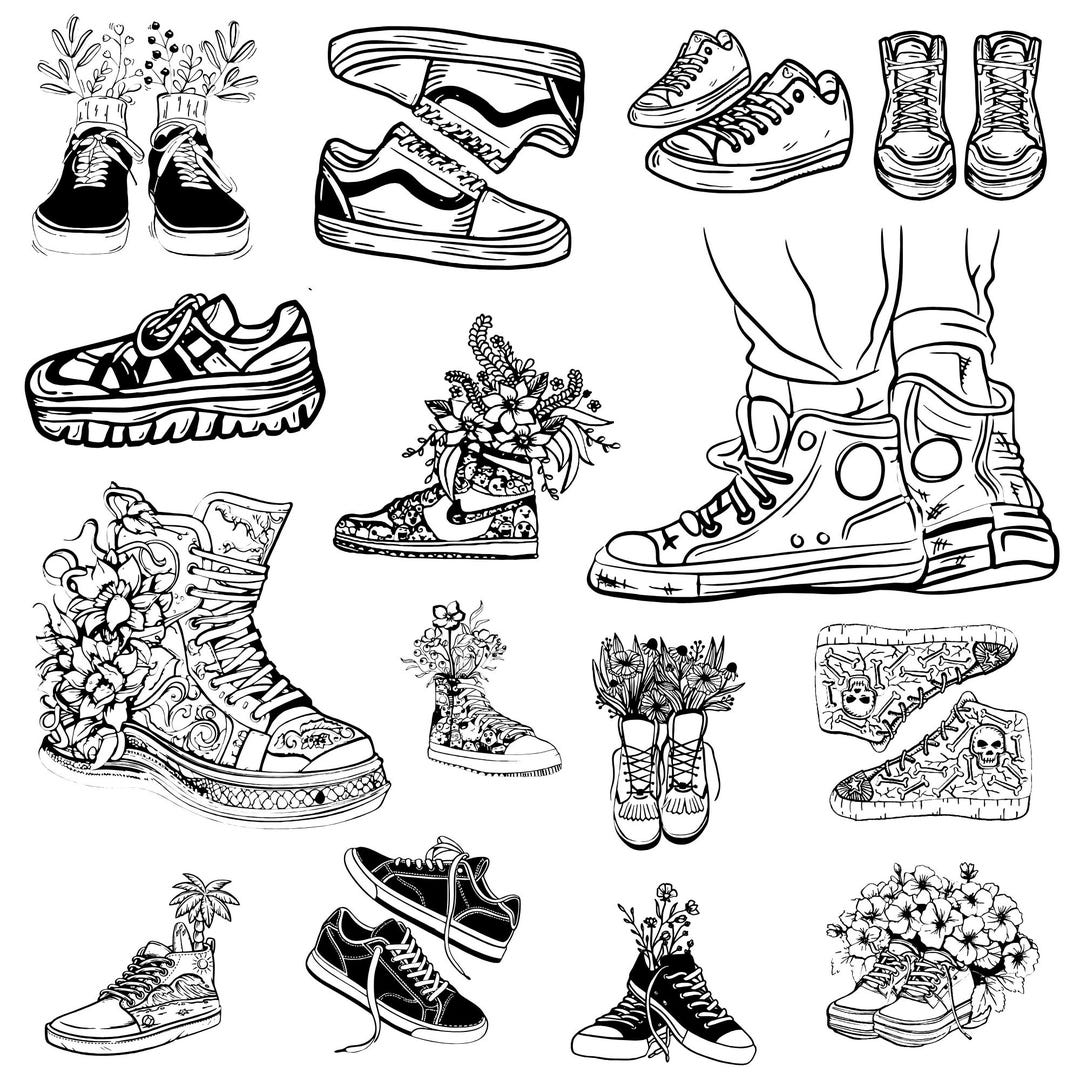 Sneaker Svg Bundle, Sneakers Clipart, Running Shoes Vector, Floral ...