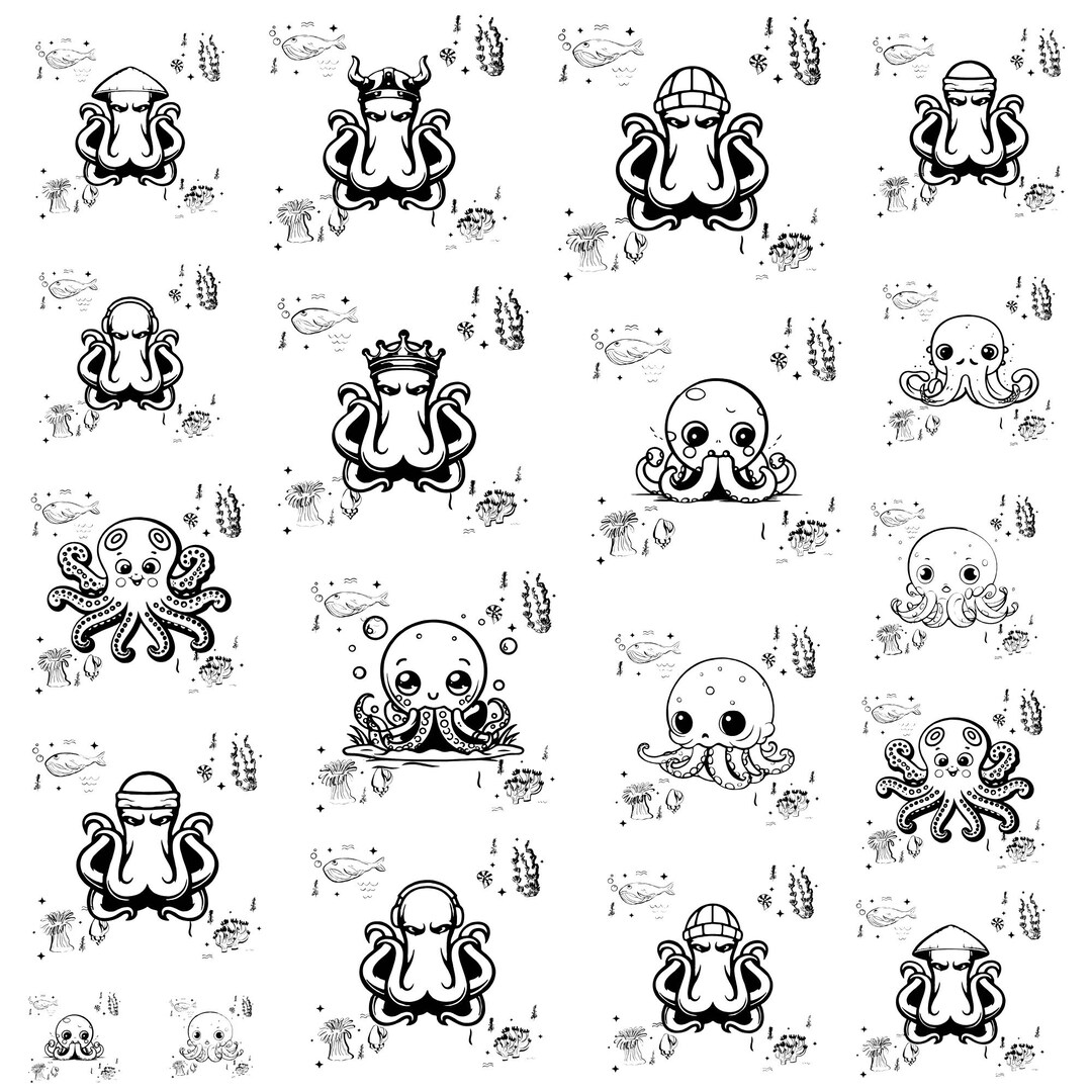Octopus Svg Bundle, Octopus Clipart, Sea Creature Vector, Under Water ...