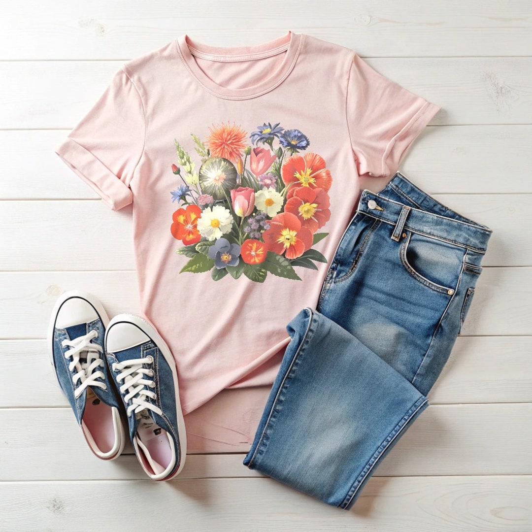 Flower Primrose, Tulip, Morning Glory, Carnation, Dandelion T-shirt ...