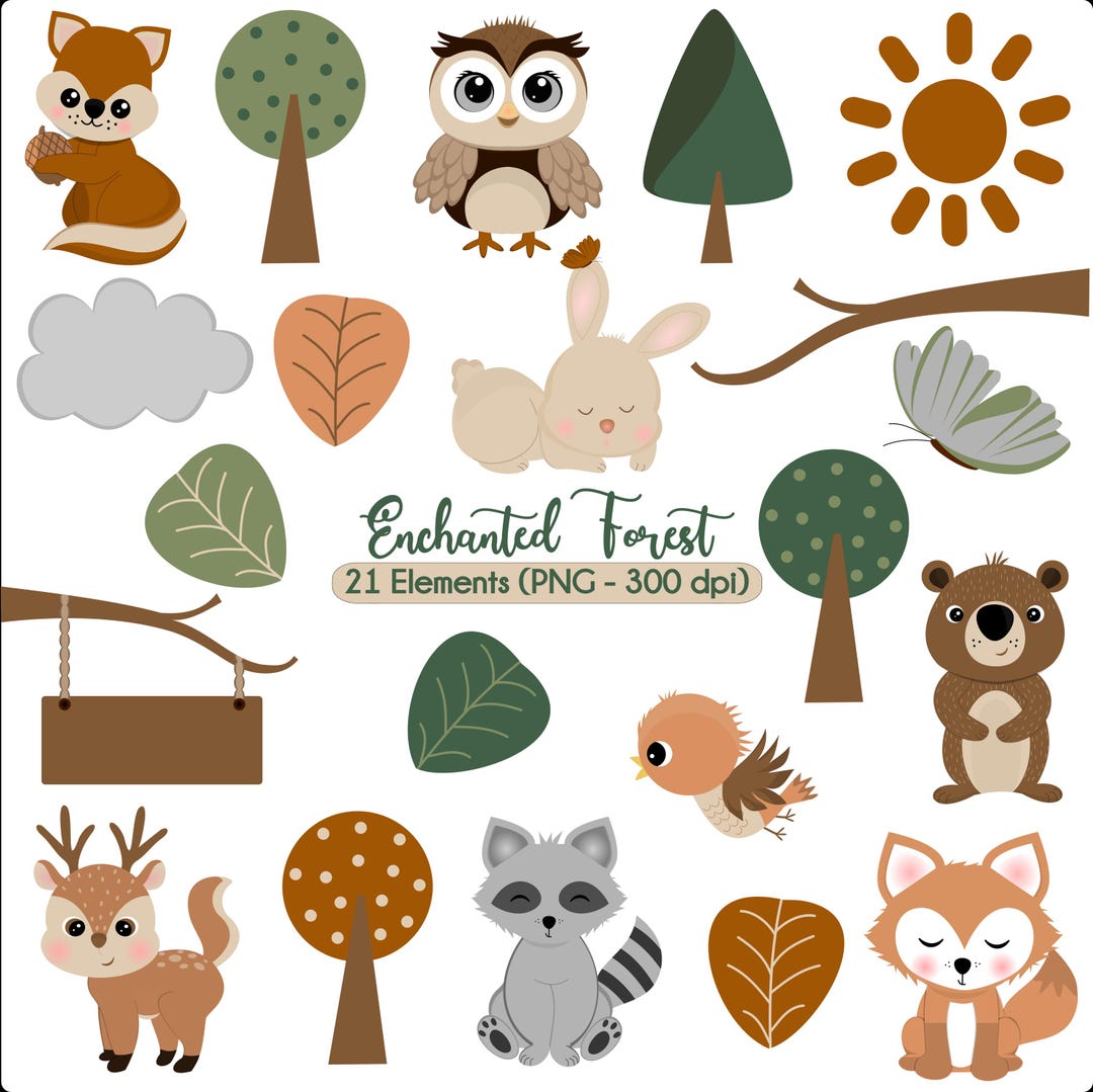 Cute Enchanted Forest Clipart, Digital Clipart - Etsy