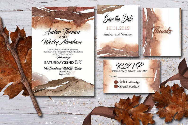Rustic Fall Wedding Invitation Package Editable Download - Etsy