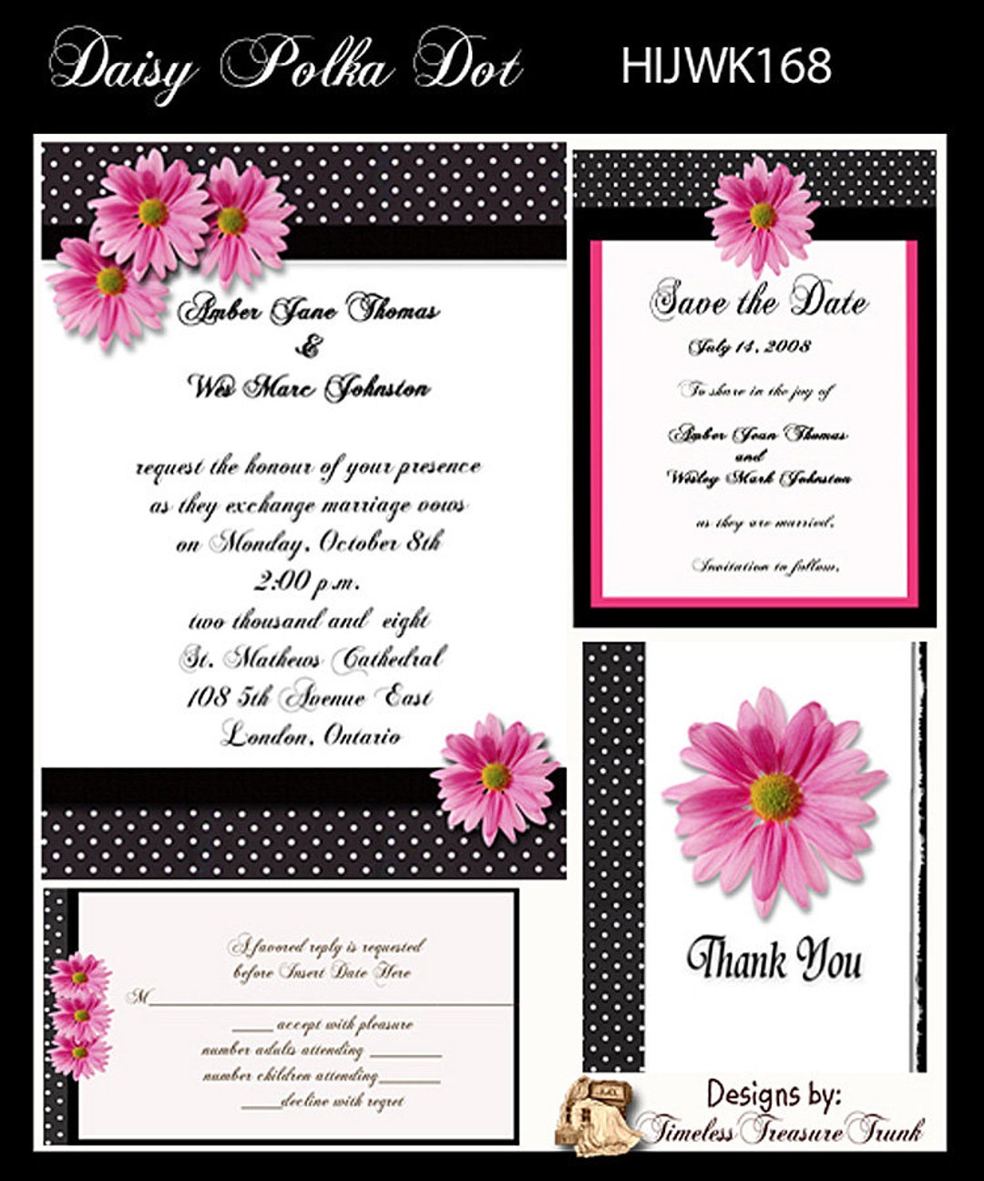 Daisy Polka Dot Design Wedding Invitation Package Editable and ...