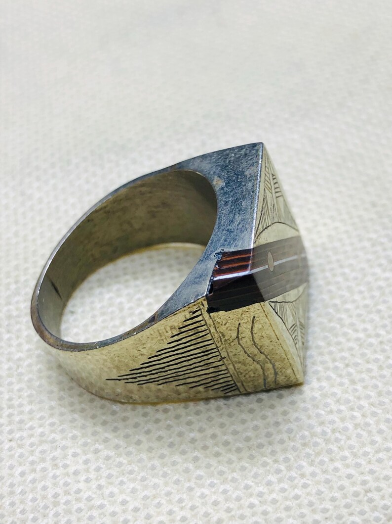 Berber Tuareg Tribal Ring in Color-stable Metal, Hand Engraved Amazigh ...