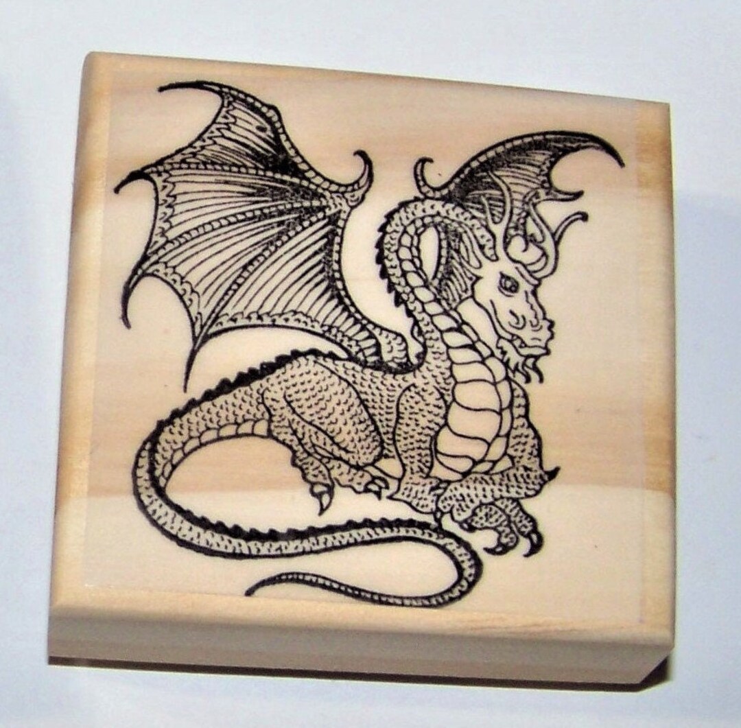 Winged Dragon Rubber Stamp: Medieval Fantasy Art (2x2 Inches) - Etsy