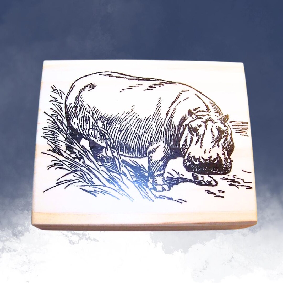 Hippo Rubber Stamp Hippo Stamp Animal Rubber Stamp - Etsy