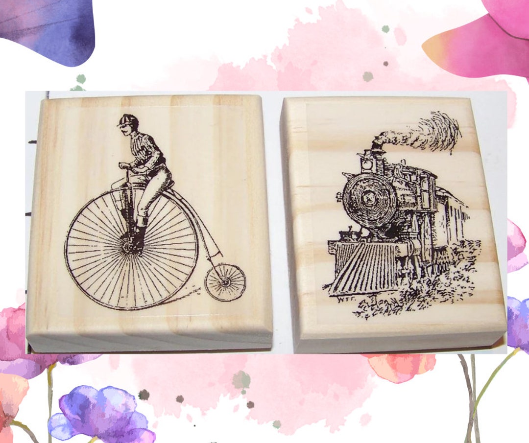 Train Rubber Stamp Vintage Bicycle Rubber Stamp Train Rubber Stamp New ...