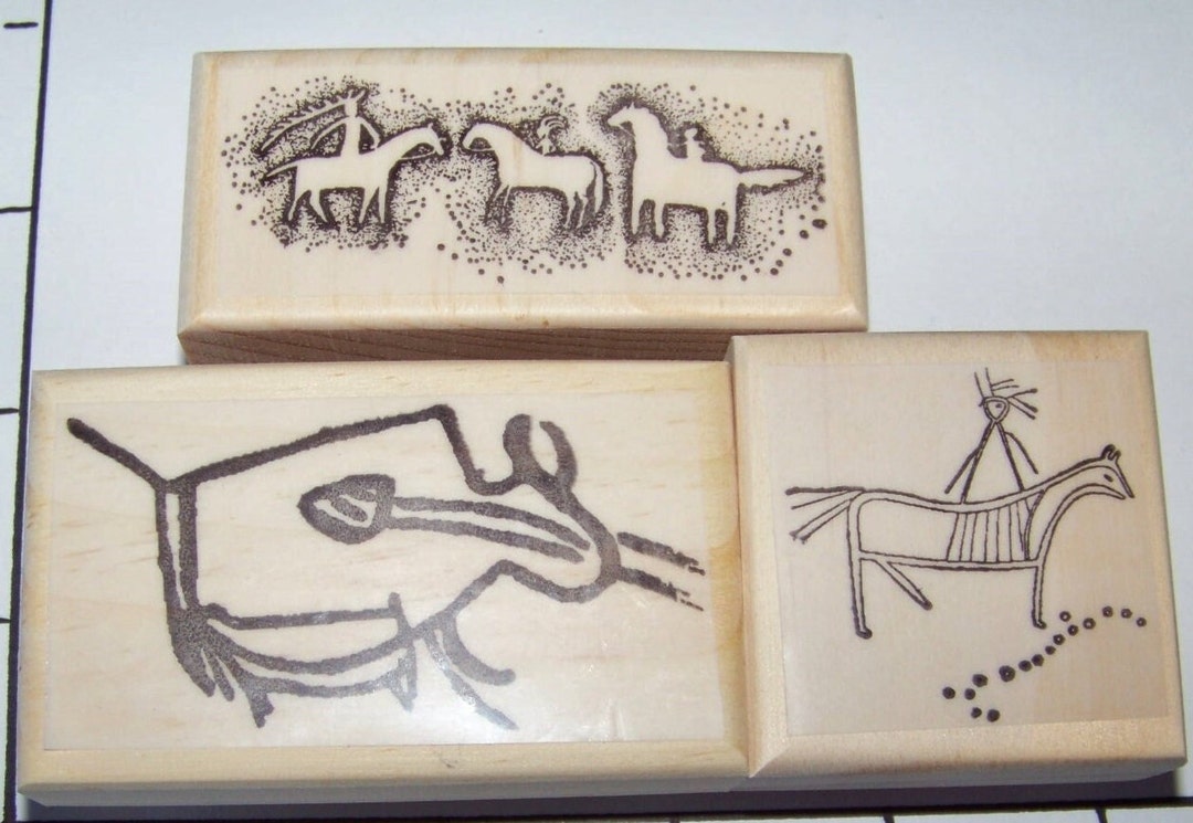 Petroglyph Rubber Stamps Rock Art Stamps Bison and Horses New Rubber ...