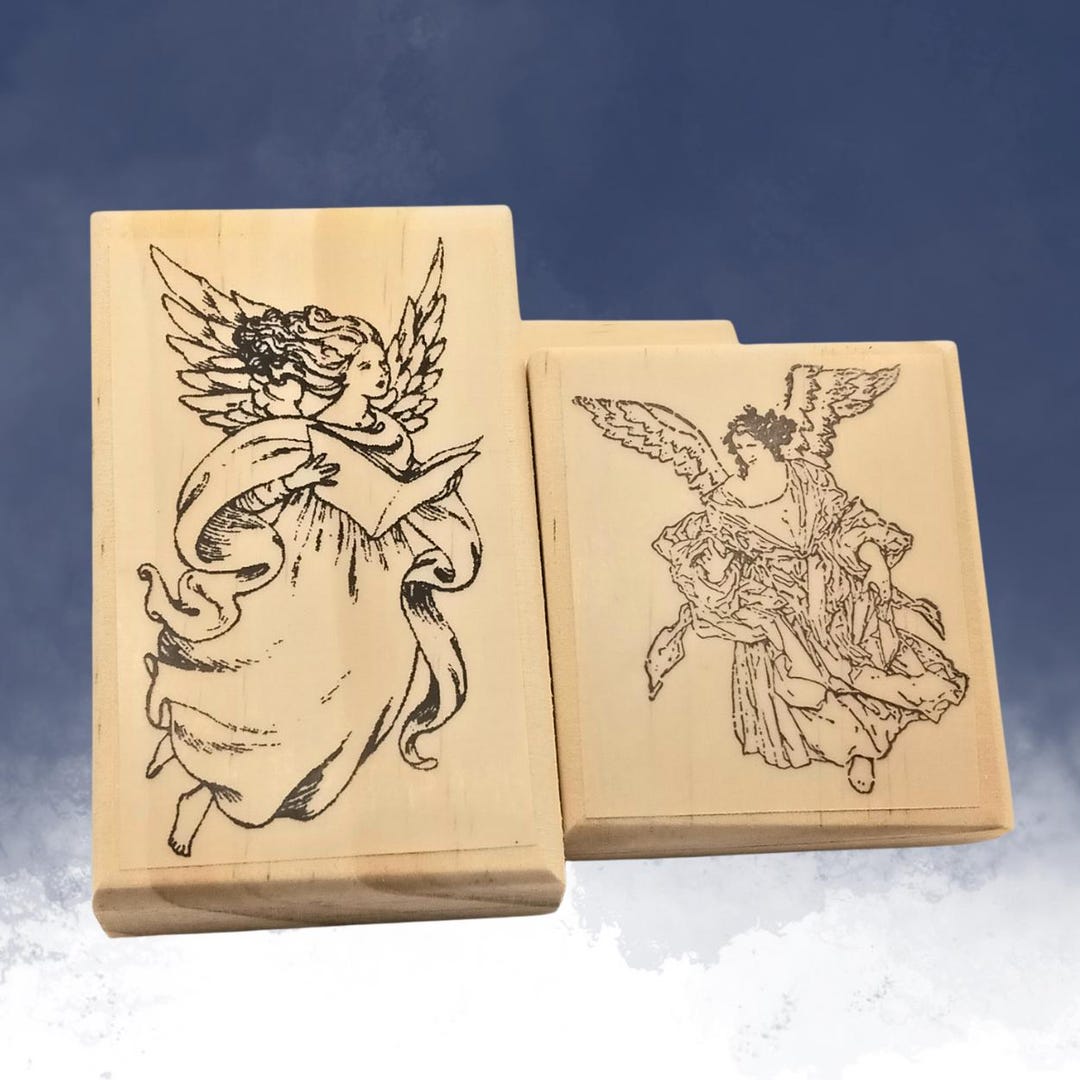 2 Angel Rubber Stamps With Book and Robed Angel 2 New Mounted Rubber ...