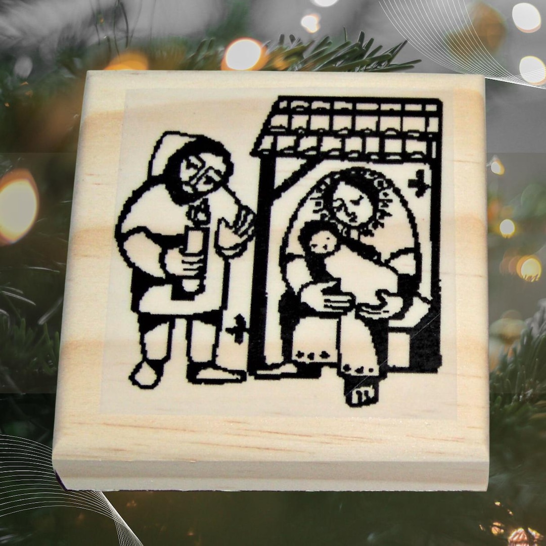 Nativity Scene Rubber Stamp Folk Style Nativity Stamp CHRISTMAS Rubber ...