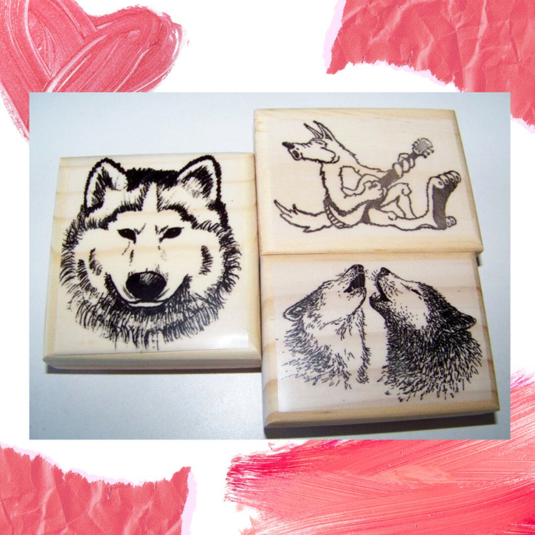 Wolf Rubber Stamp Set of 3 Wolf New Mounted Rubber Stamp Stamps ...