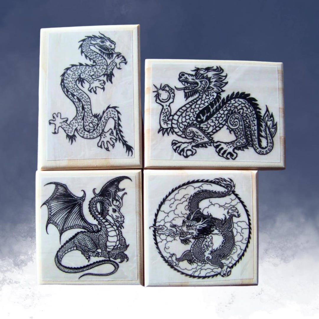Dragon Rubber Stamps: Medieval & Oriental Style, Set of 4 - Etsy