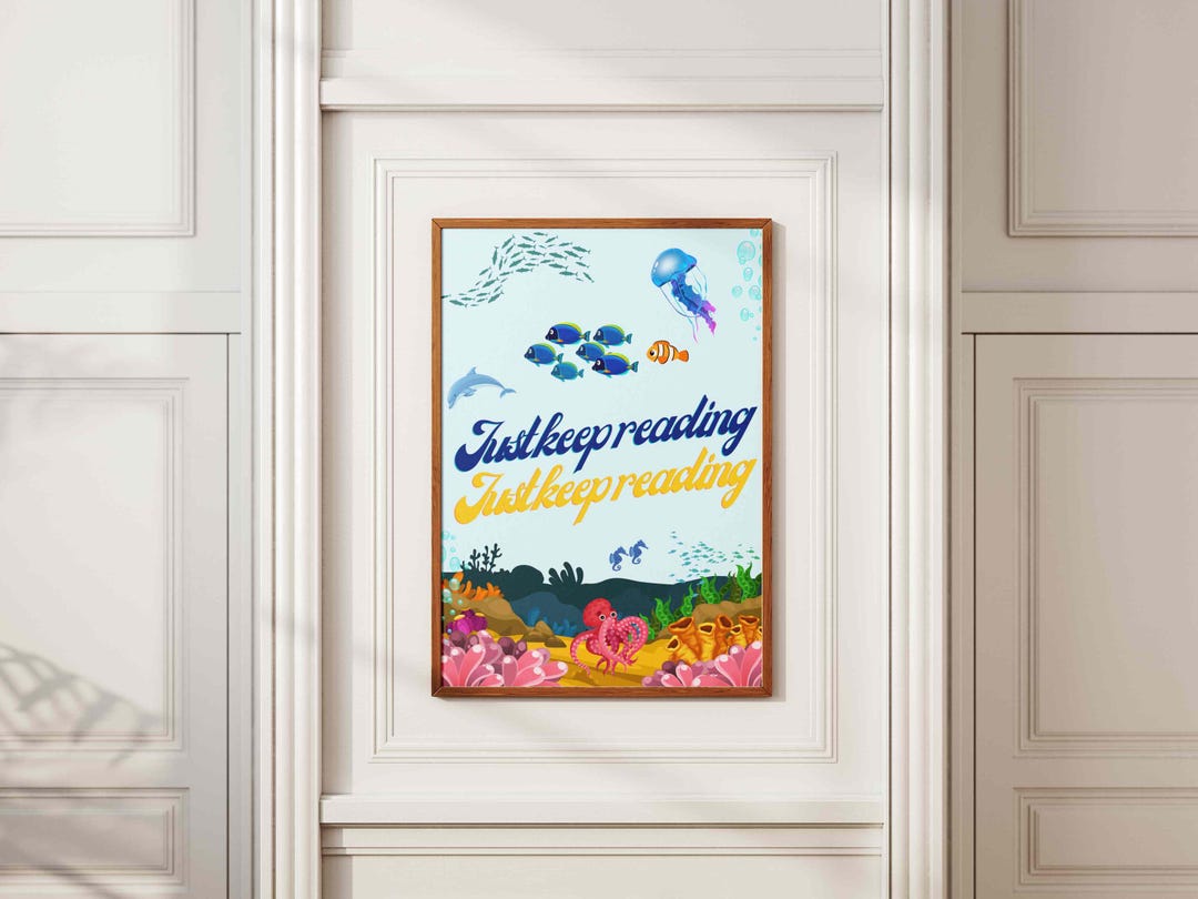 Just Keep Reading Digital Wall Art - Colourful Ocean-themed Printable ...