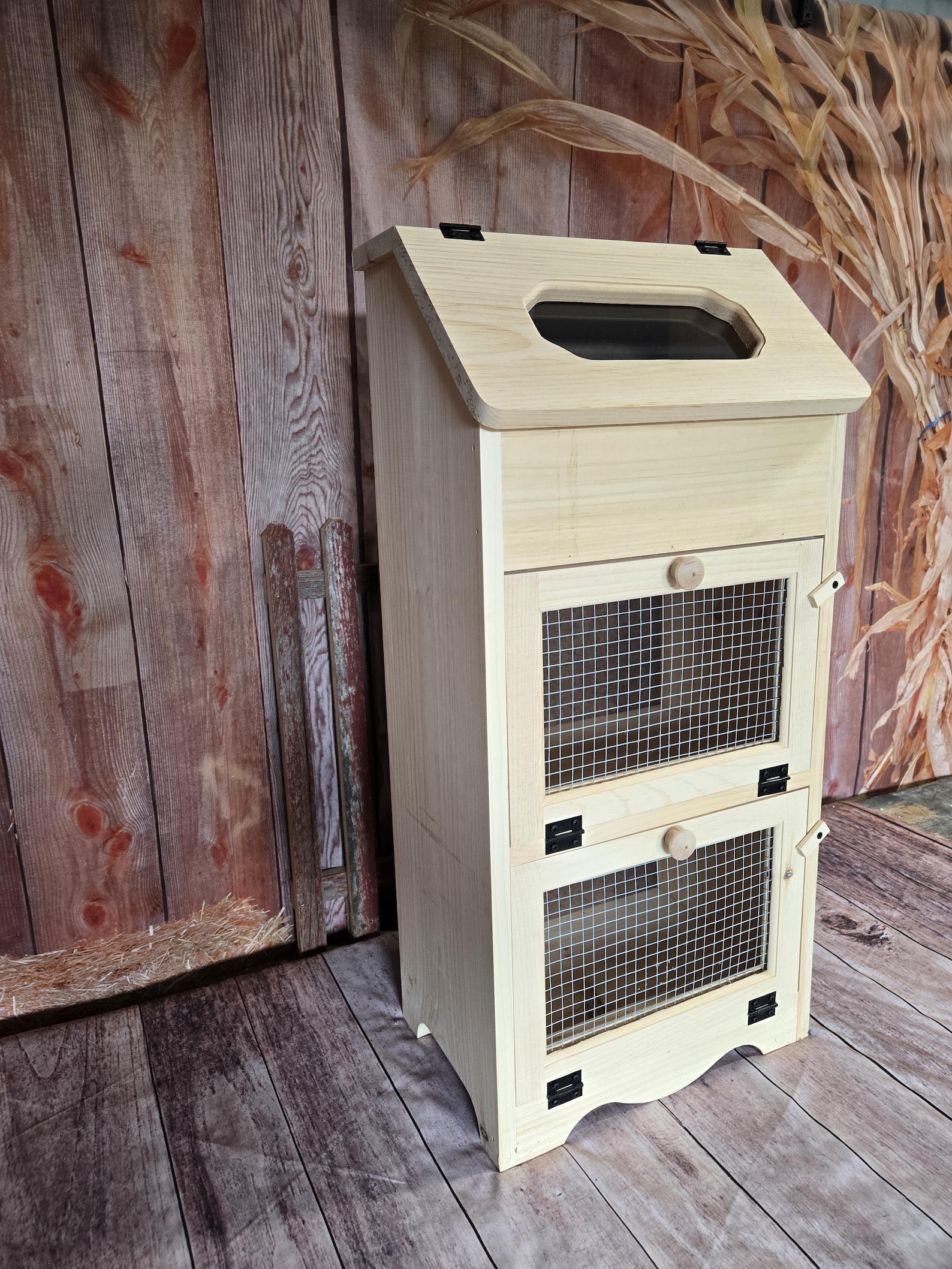 Unfinished Handcrafted Solid Pine Bread Box With 2 Door Vegetable Bins ...
