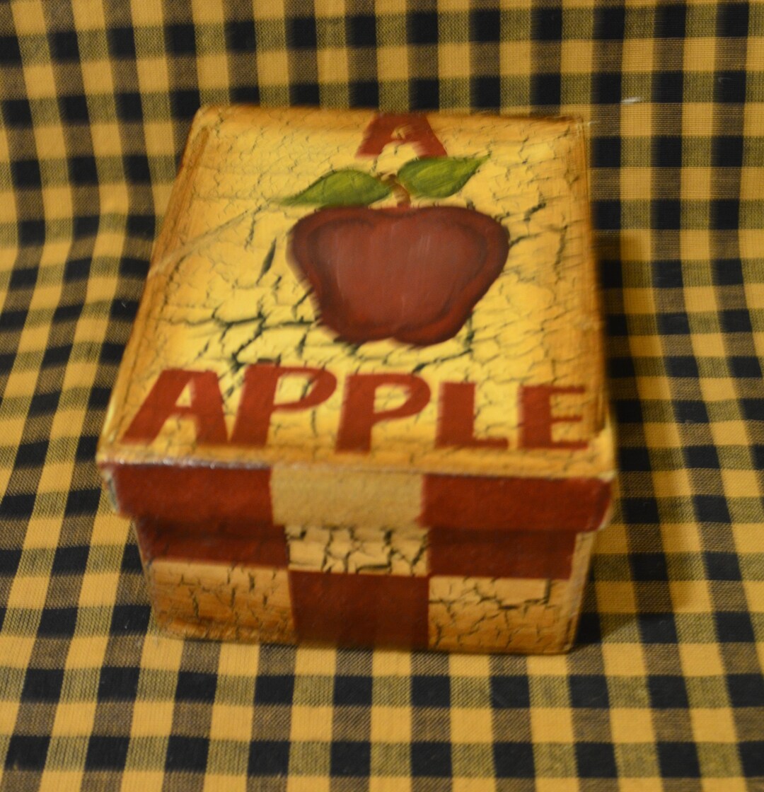 Apples Miniature Box With Tan and Red Checkerboard on the Sides - Etsy