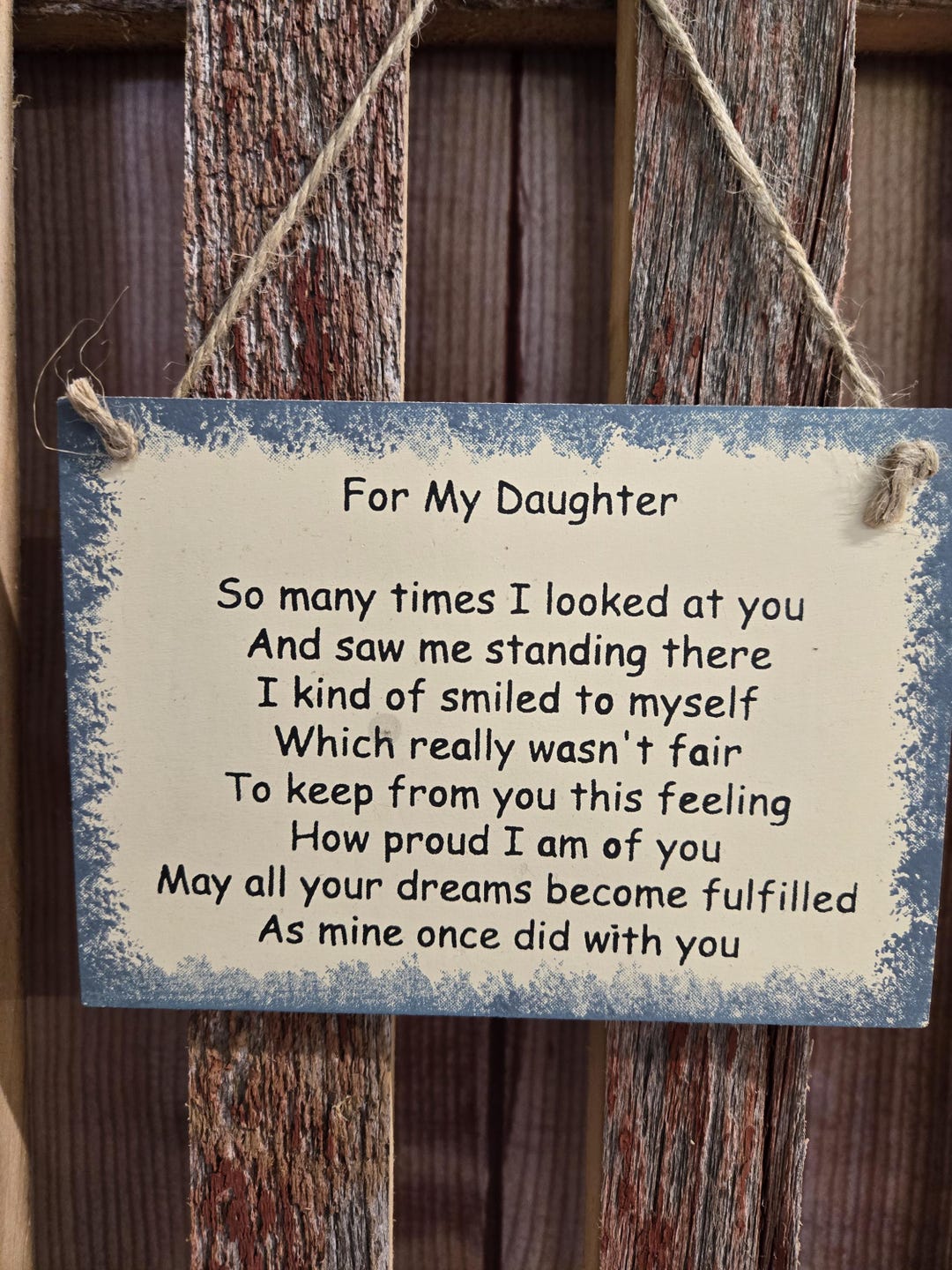 Rustic Wooden 'for My Daughter' Wall Sign With Hanging Rope and Magnet ...
