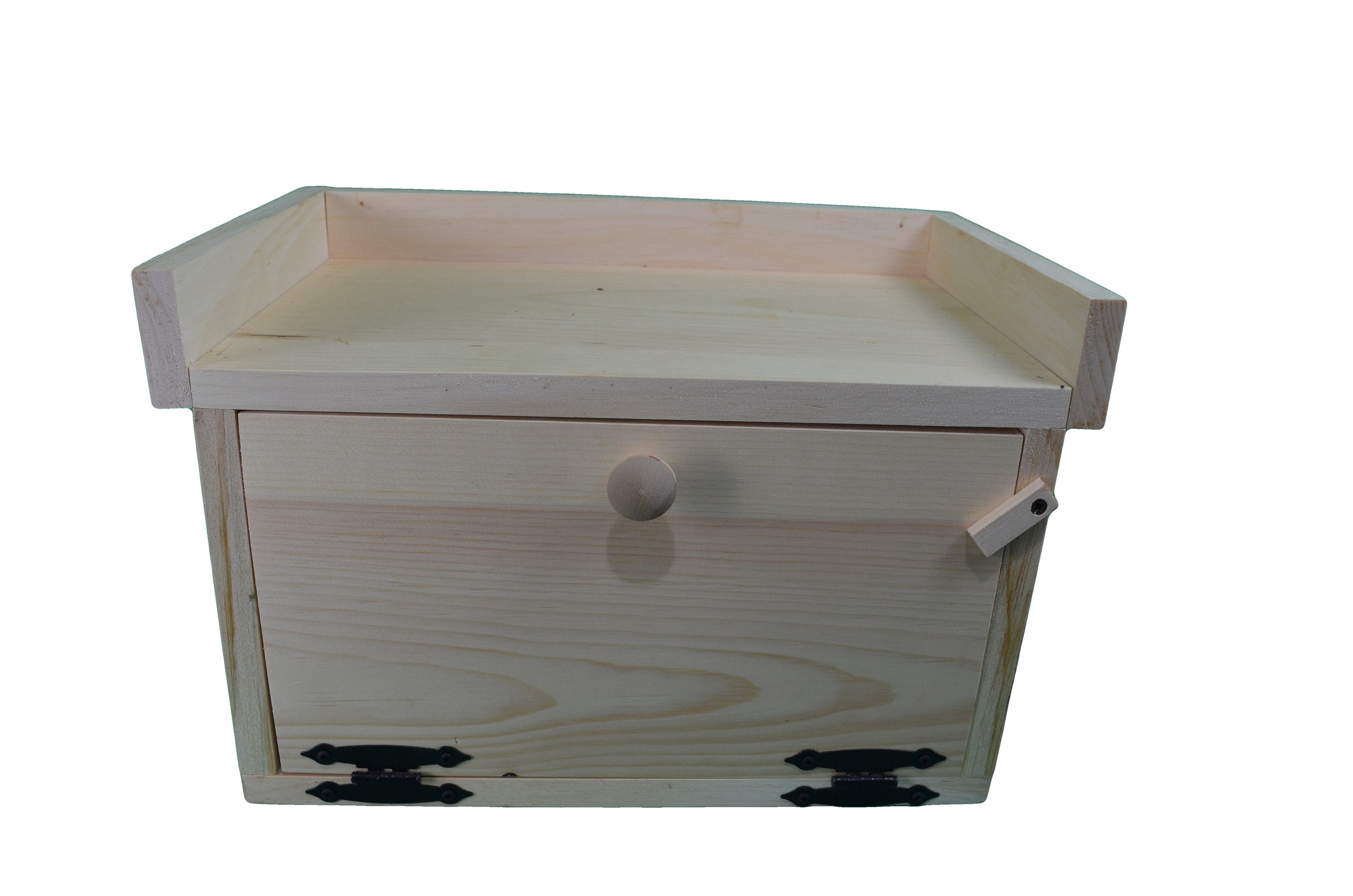 Rustic Unfinished Pine Bread Box With Top Shelf - Amish Country Kitchen ...