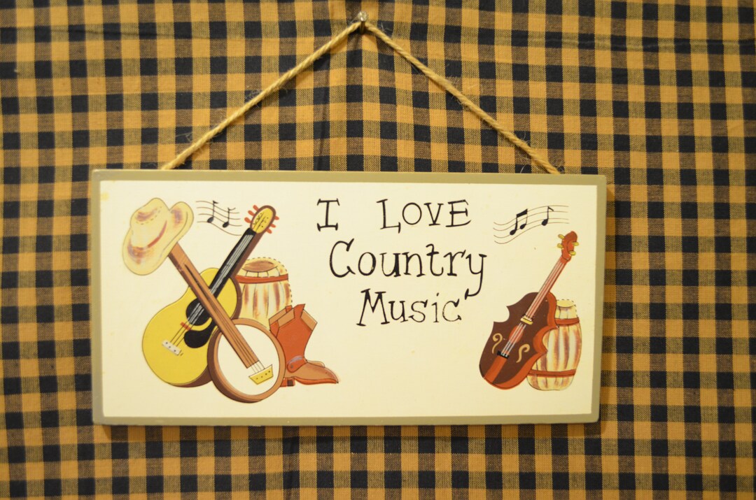Wooden i Love Country Music Sign With Delicate Decorative Rope for ...