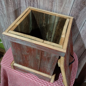Rustic Barn Wood Lidded Trash Can: Handcrafted Amish Primitive Garbage ...