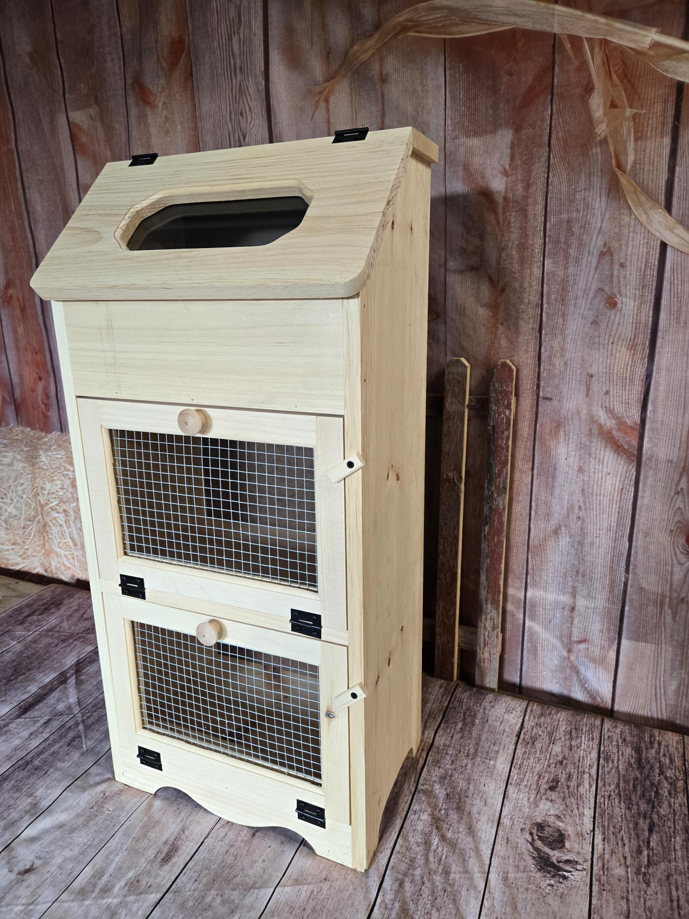 Unfinished Handcrafted Solid Pine Bread Box With 2 Door Vegetable Bins ...