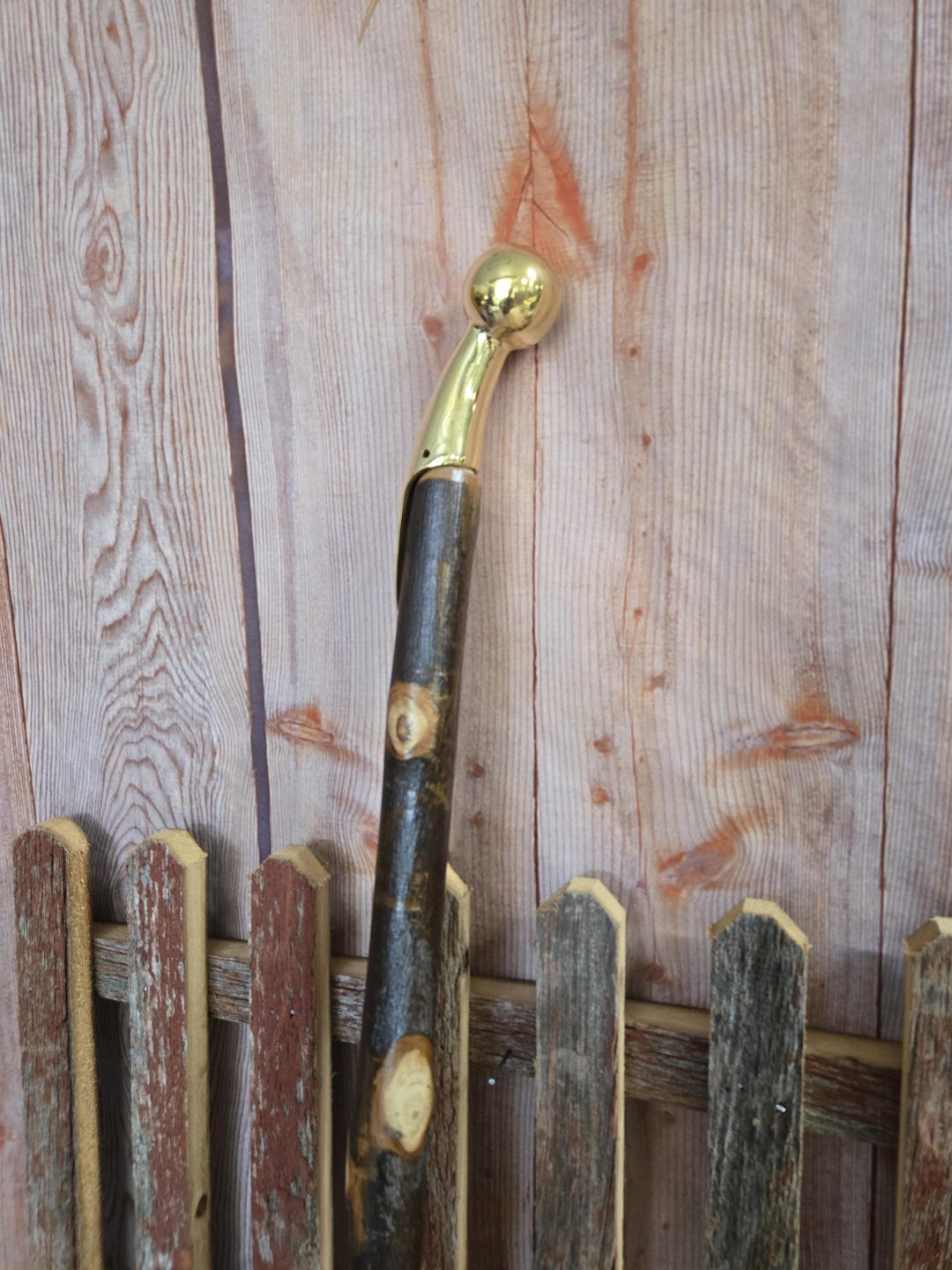 Handcrafted Hickory Walking Cane With Vintage Hames Handle - Brass or ...
