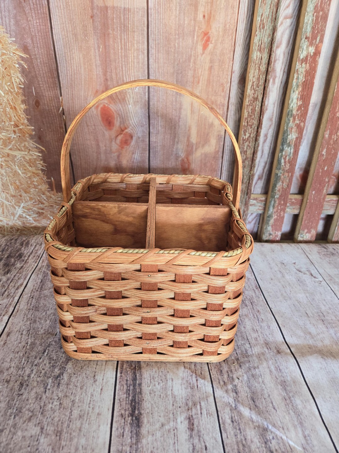 Rustic 4-bottle Wine Carrier Basket With Handle | Kitchen Décor ...
