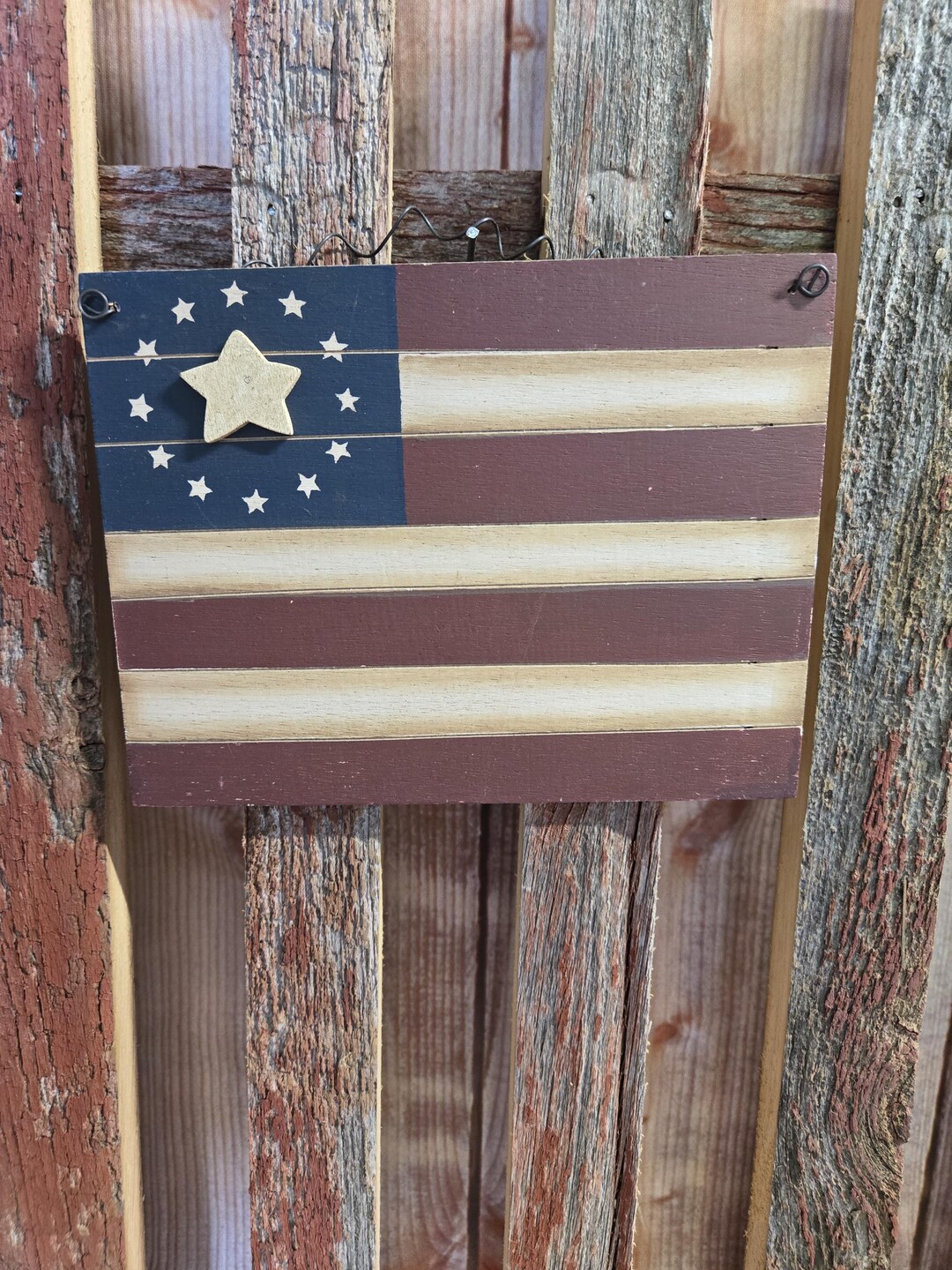 Handcrafted Cowpens Battle Flag: Rustic Wooden Sign With 13 Stars ...
