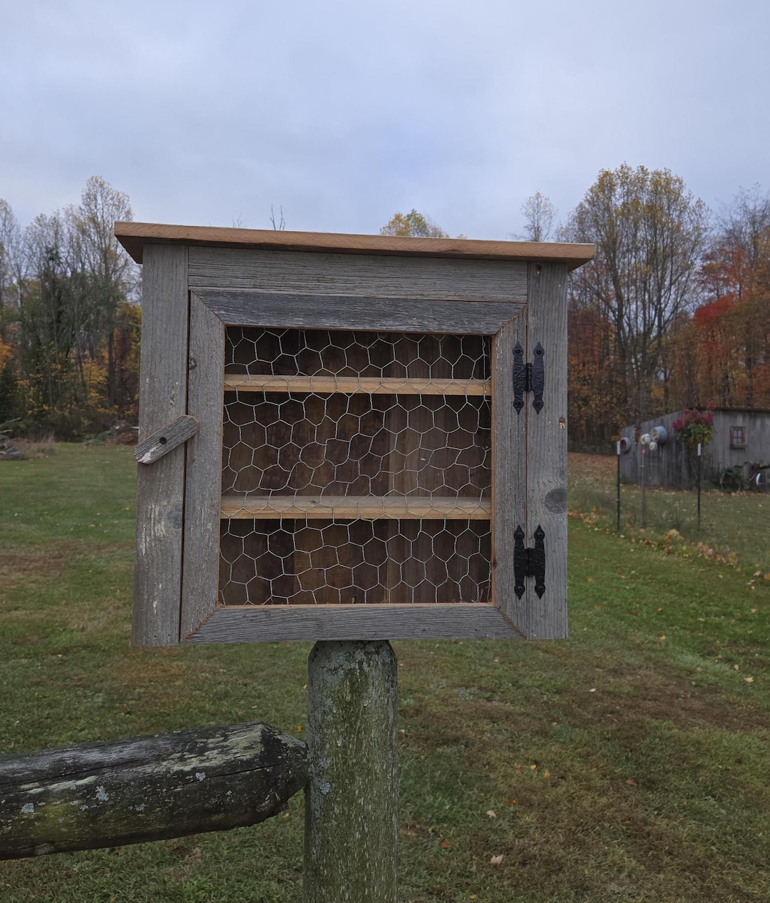 Rustic Farmhouse Cabinet: Chicken Wire Door, Barn Wood Spice Rack ...