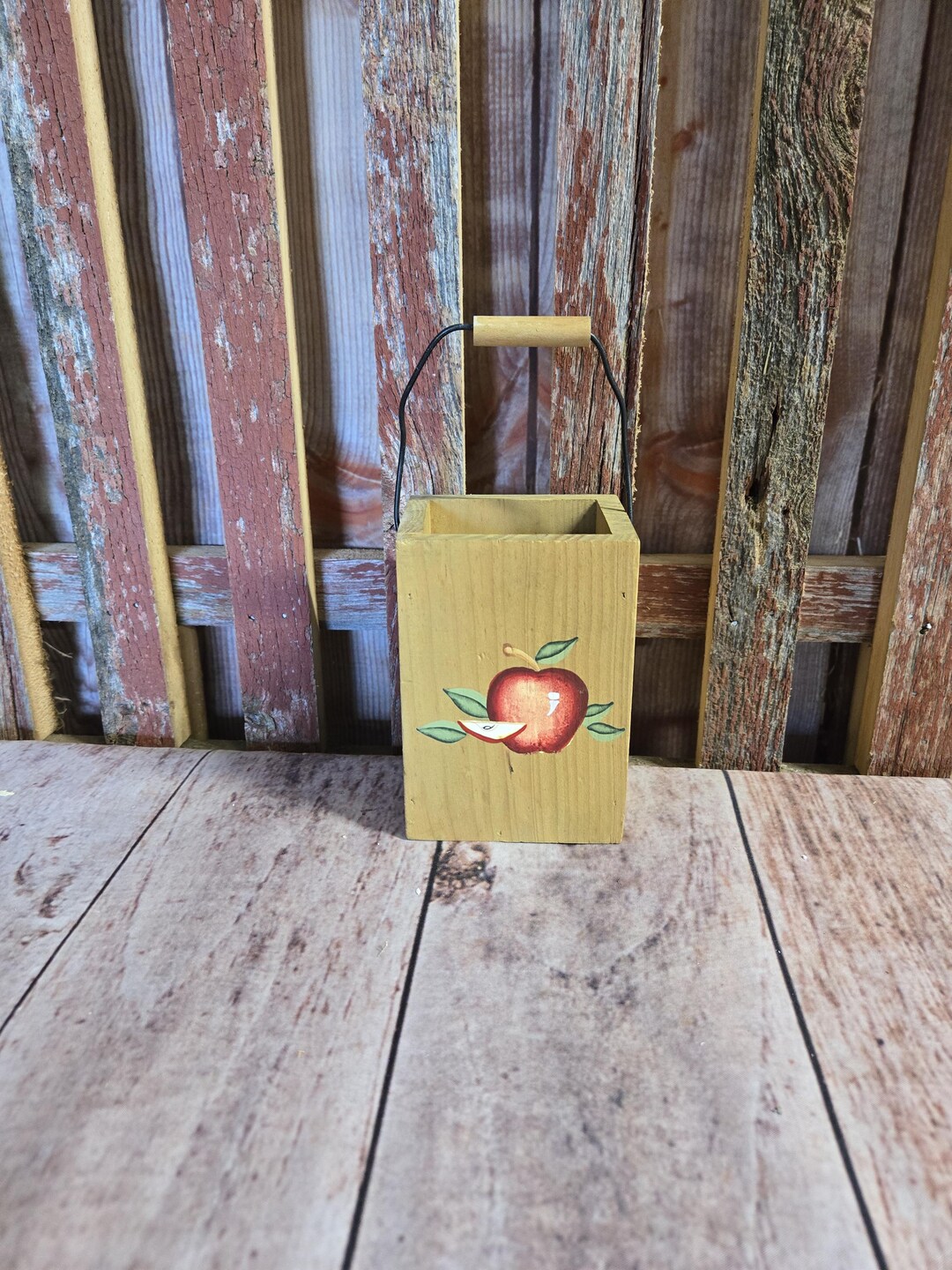 Apple Utensil Box With Handle Pencil Holder Teacher Gift Kitchen Apple ...