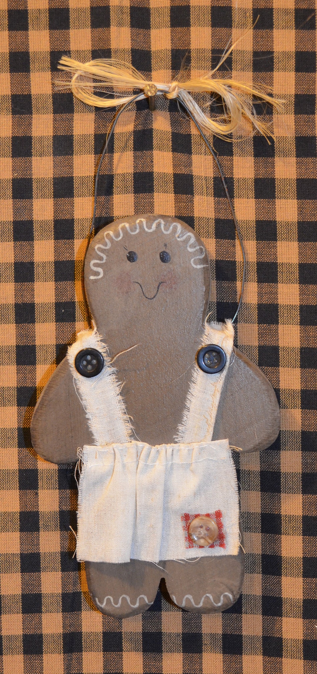 Gingerbread Man With Painted Hair Cloth Overalls and Buttons Metal ...