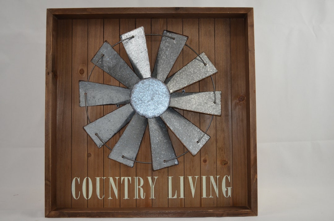Rustic Farmhouse Windmill Metal & Wood Sign - Country Living Wall Décor ...