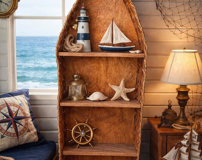 Nautical Wooden Boat Shelf – Coastal Beach House Storage Decor - Etsy