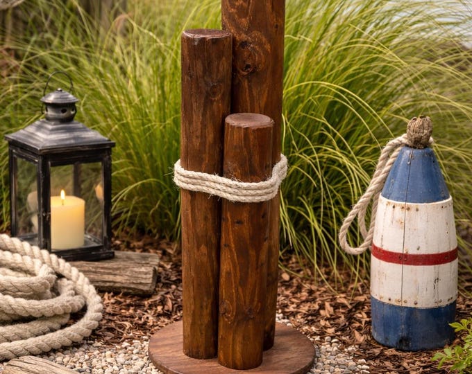 30" Nautical Pilings: Handcrafted Coastal Wood & Manila Rope Decor - Etsy