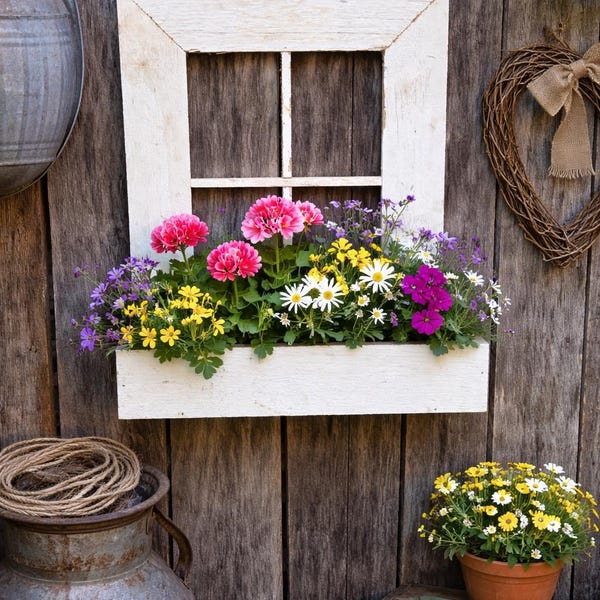 Window Frame With Flower Box - Etsy