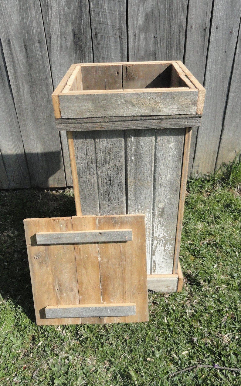 Amish Country Collectible Handmade Reclaimed Barn Wood Garbage Can With ...
