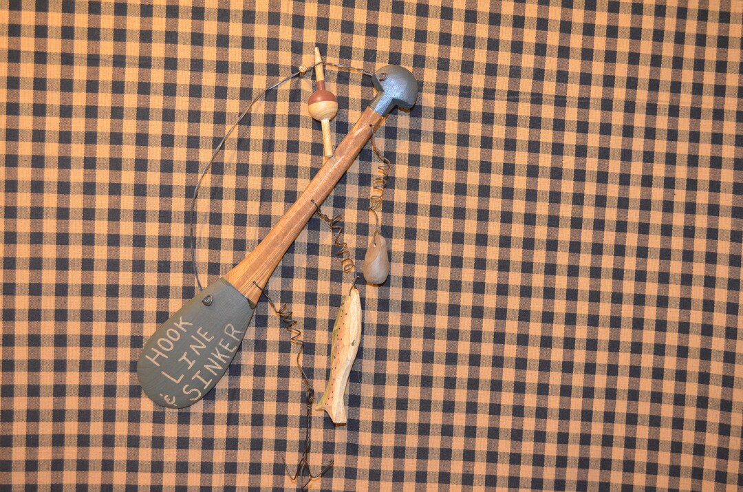 Wooden "hook Line and Sinker" Sign on an Oar With Hanging Fish Bobber ...