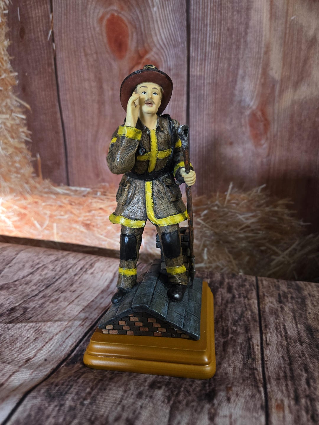 Firefighter on a Roof Top Sculpted 3D Resin Decorative Figurine - Etsy