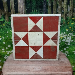 18" X 18" Reclaimed Barn Wood Quilt Square Red and White - Etsy