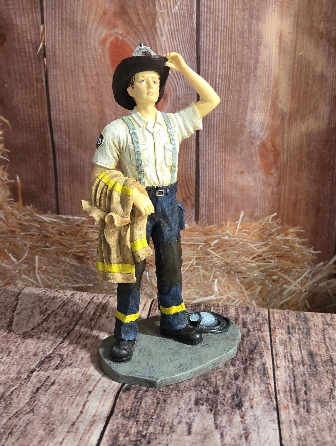 Heroic Firefighter 3D Resin Figurine - Vintage Americana Decorative ...