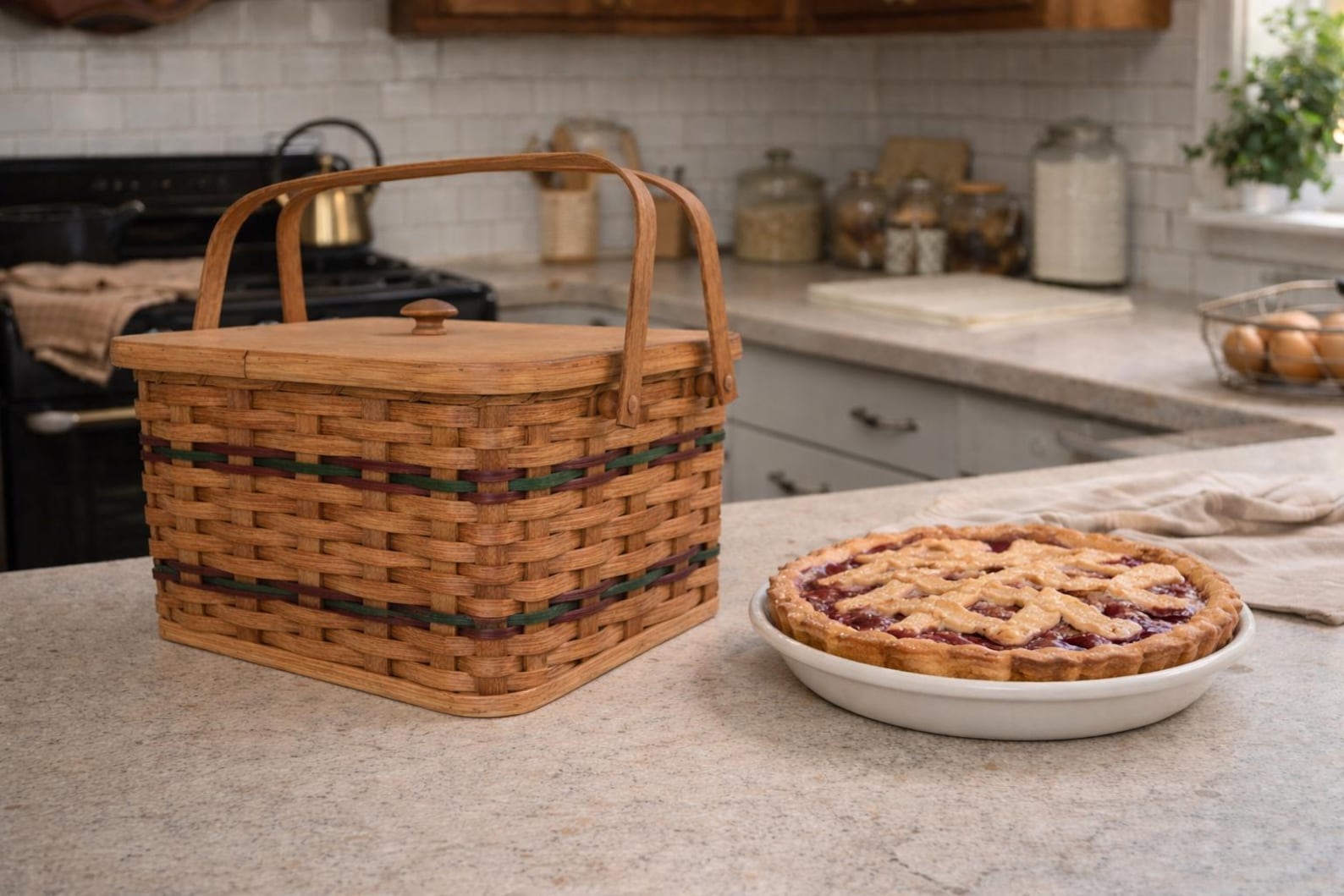 Handcrafted Square Double Pie Carrier: Wooden Basket With Swinging ...