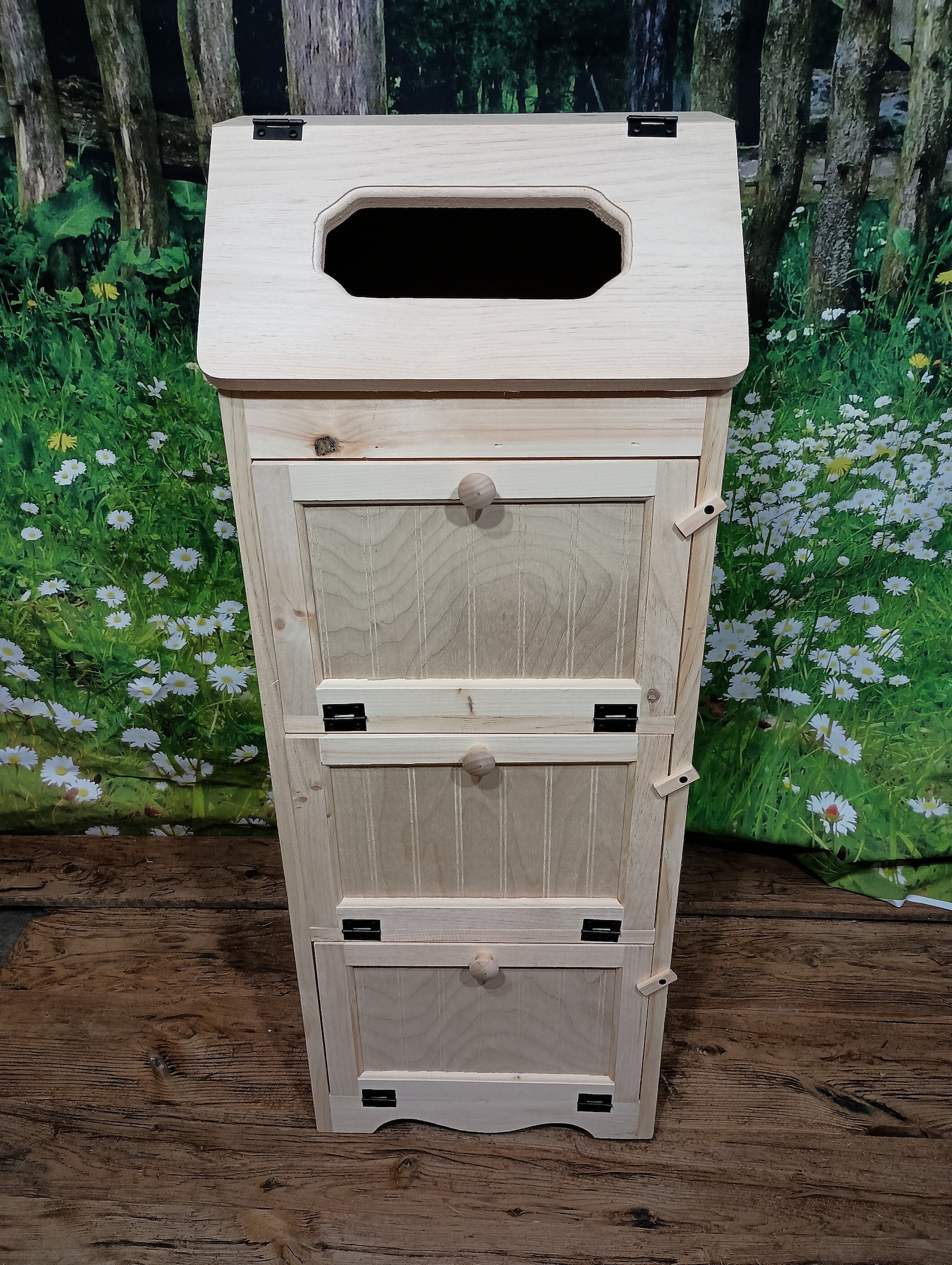 Amish Handcrafted Solid Pine Bread Box and 3 Door Vegetable Bin Kitchen ...