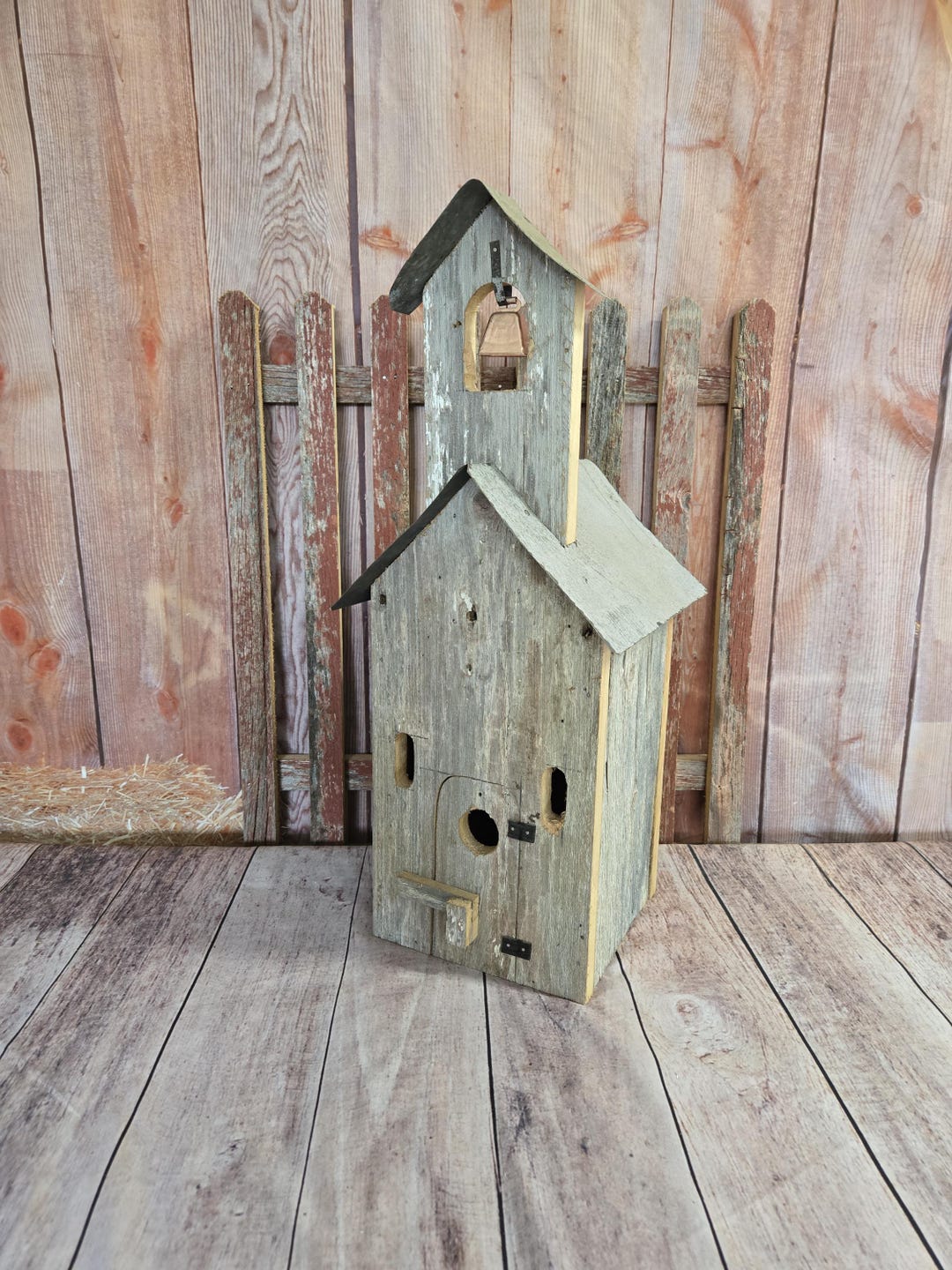 Old Time Barn Wood Schoolhouse Birdhouse With Clean Out Door and Bell ...